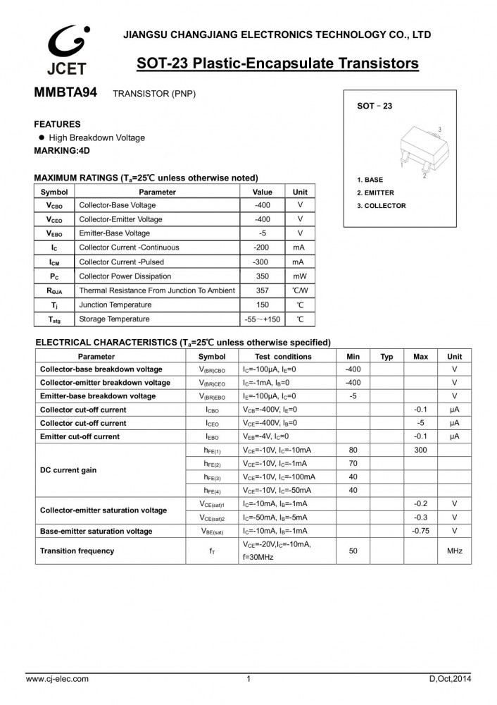 MMBTA94 datasheet page 1