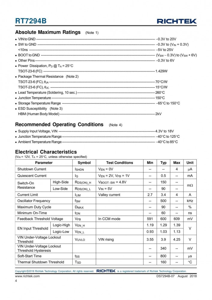 RT7294B datasheet page 4