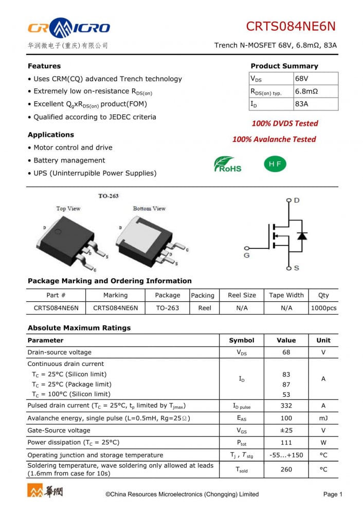 CRTS084NE6N datasheet page 1