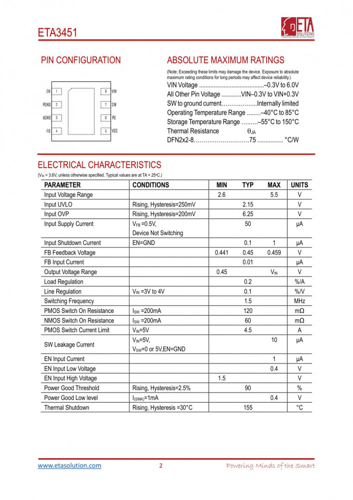 ETA3451D2I datasheet page 2