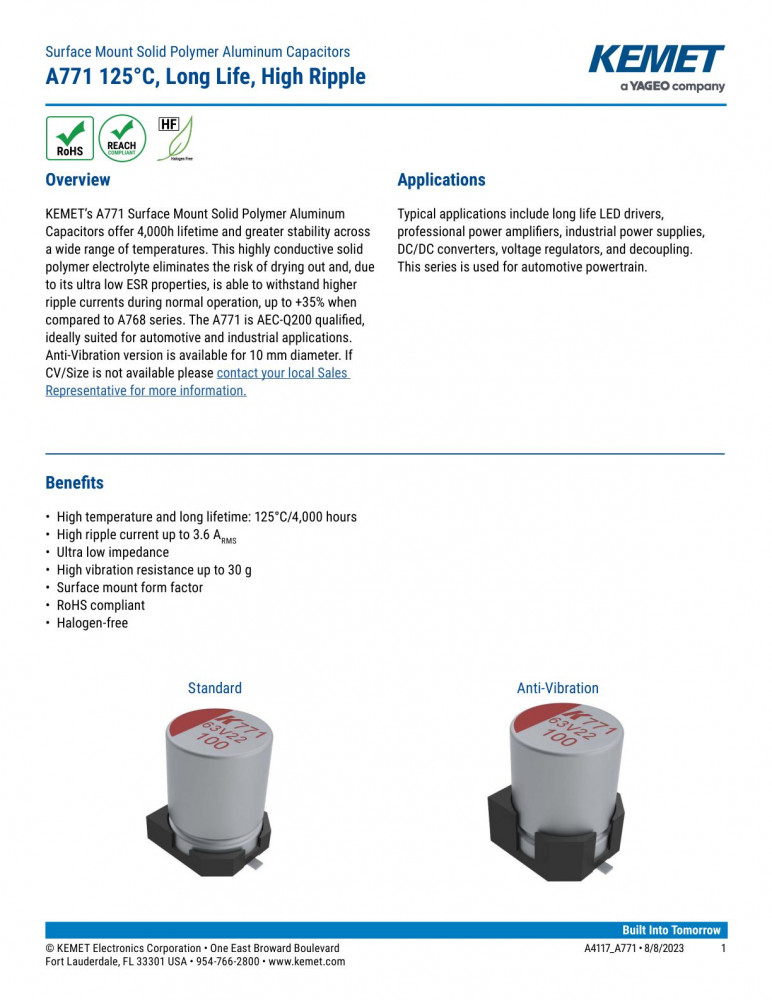 KEMET A771 datasheet page 1