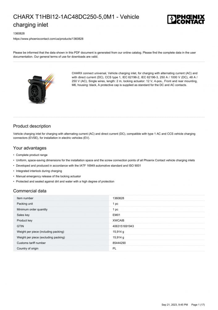 Phoenix Contact 1360828 technical document page 1
