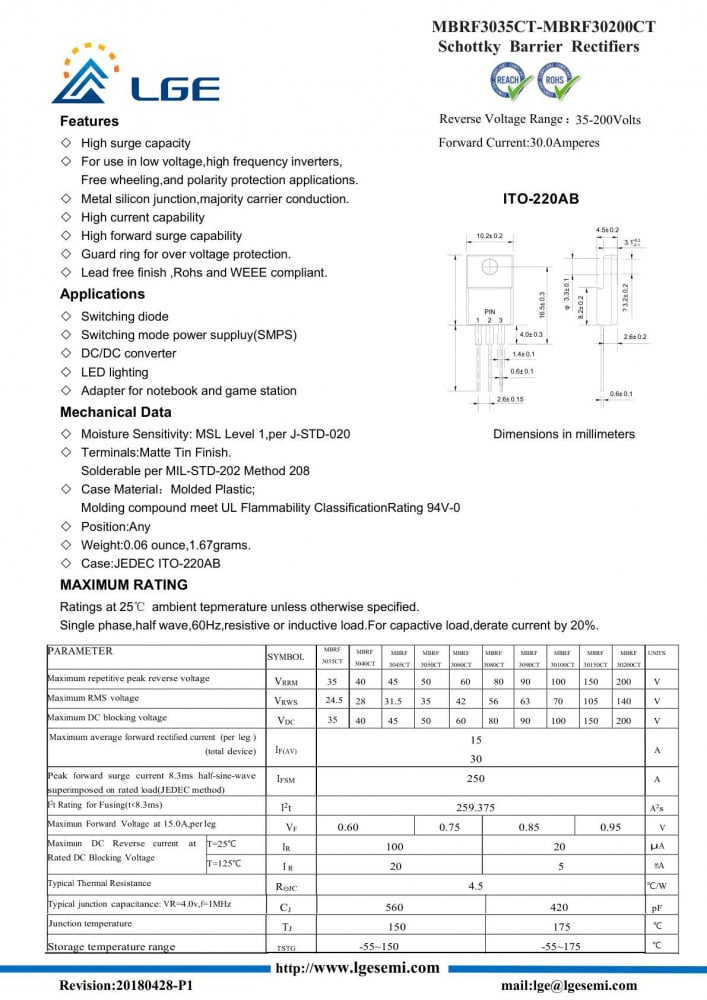 MBRF30200CT datasheet page one