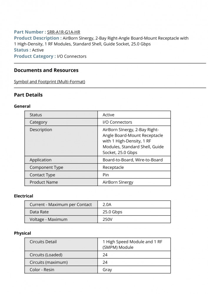 SRR-A1R-G1A-HR technical document, page 1