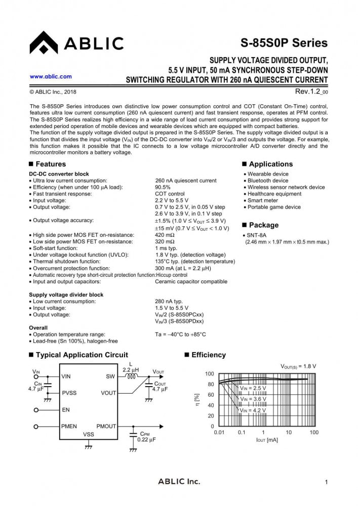 ABLIC S-85S0P datasheet page 1