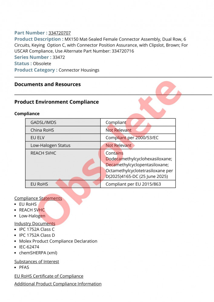 MOLEX 334720707 document image, page 1