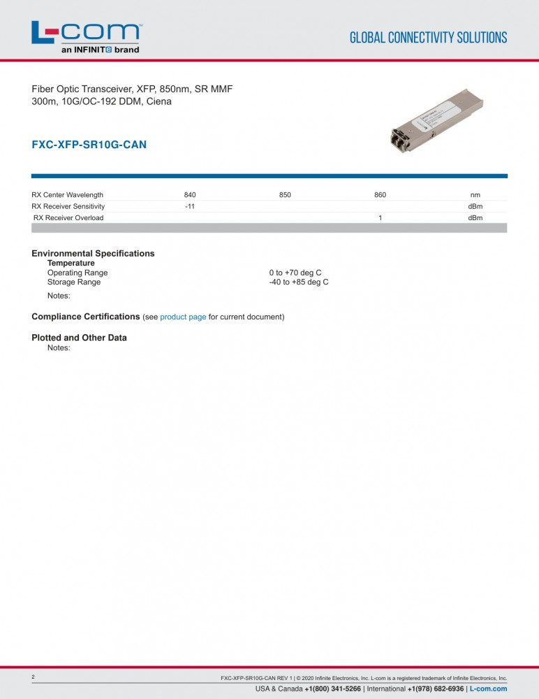 FXC-XFP-SR10G-CAN datasheet page 2