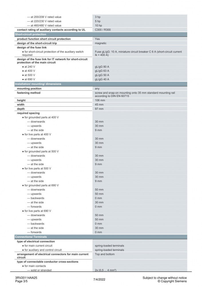 3RV20114AA25 technical document page 3