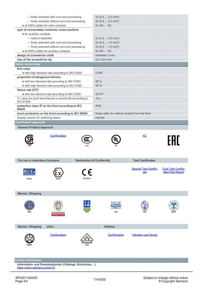 3RV20114AA25 technical document page 4