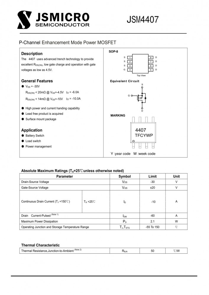 JSM4407 datasheet page 1