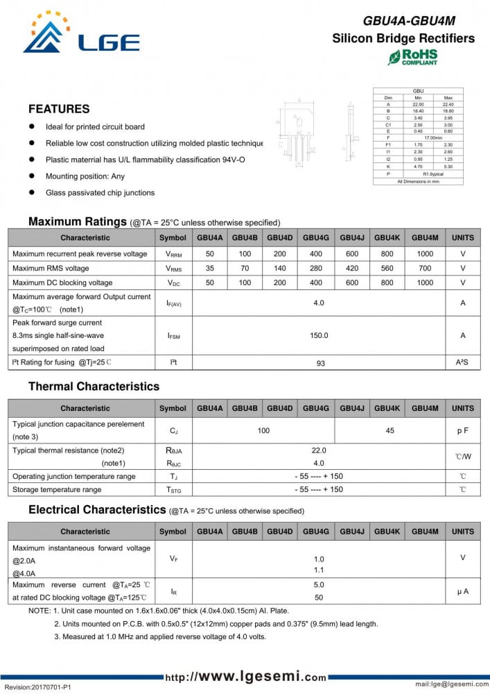 LGE GBU4M datasheet page 1