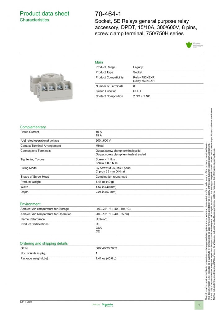 Schneider 704641 technical document page 1