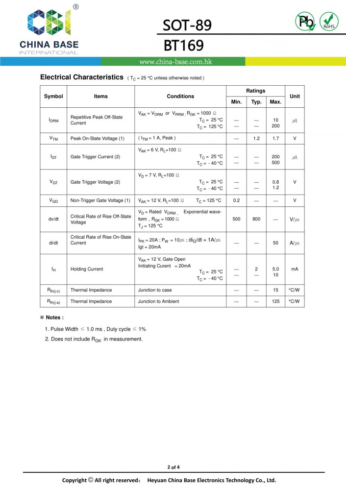 CBI BT169 datasheet page 2