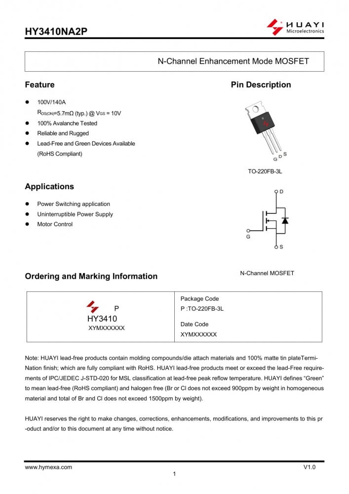 HY3410NA2P datasheet page 1