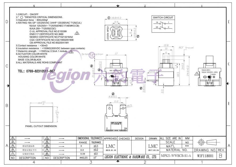 Legion MPS21-WWBCB-S1-A technical document page