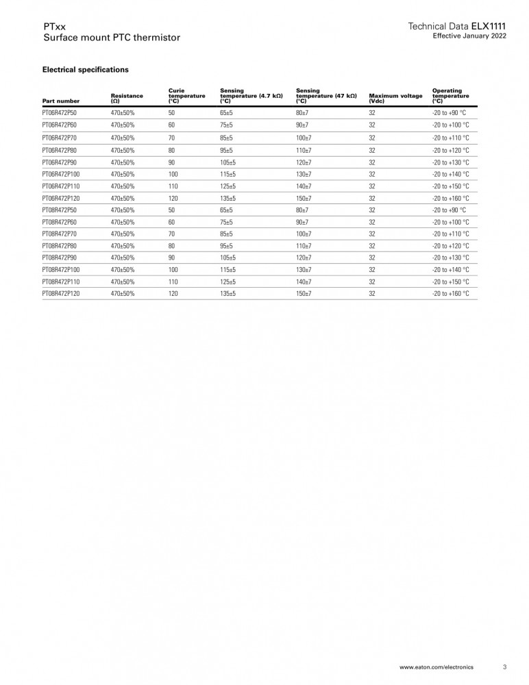 EATON PT08R472P110 datasheet page 3