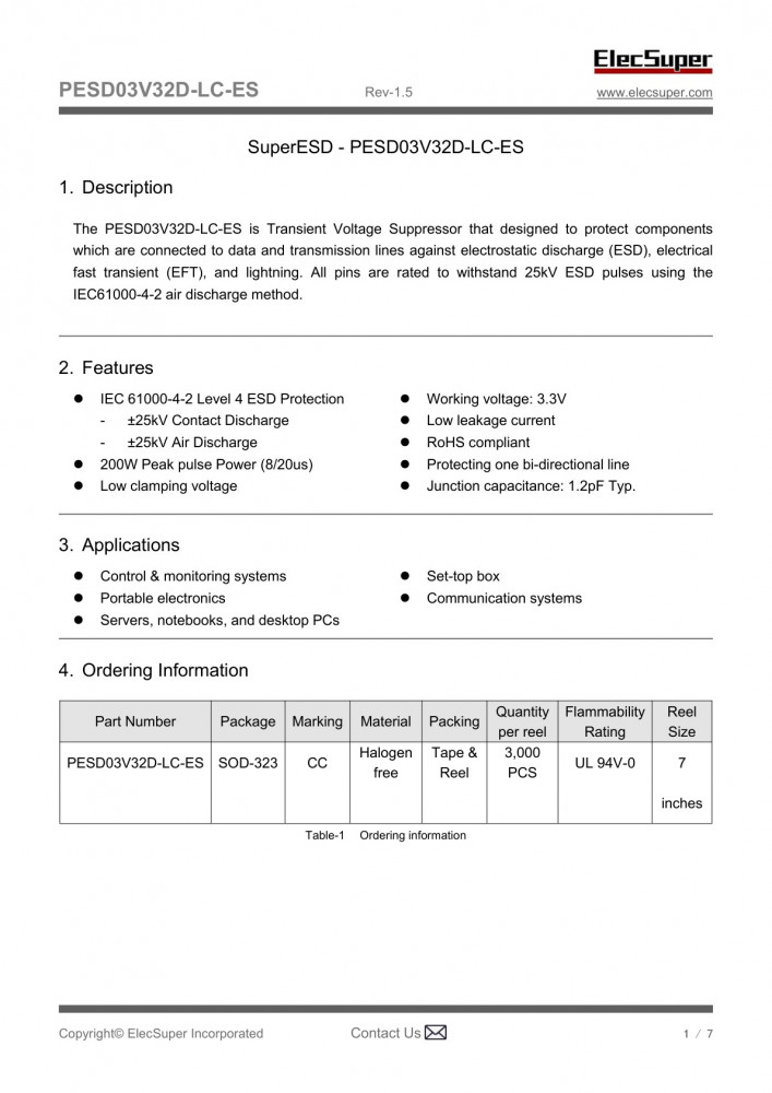 PESD03V32D-LC-ES datasheet page 1
