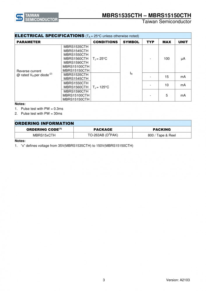 MBRS15150CTH datasheet page 3