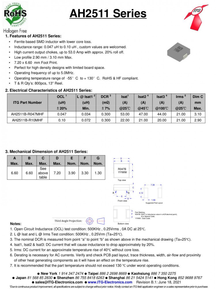 ITG Electronics AH2511 datasheet page 1
