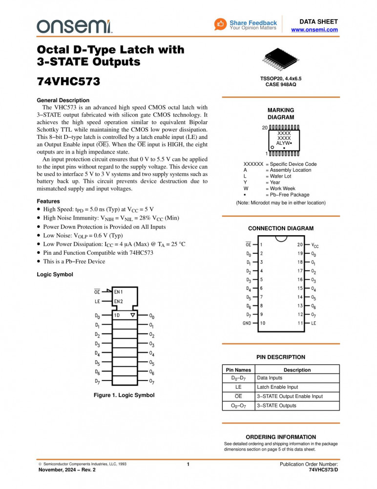 74VHC573 technical document, page 1