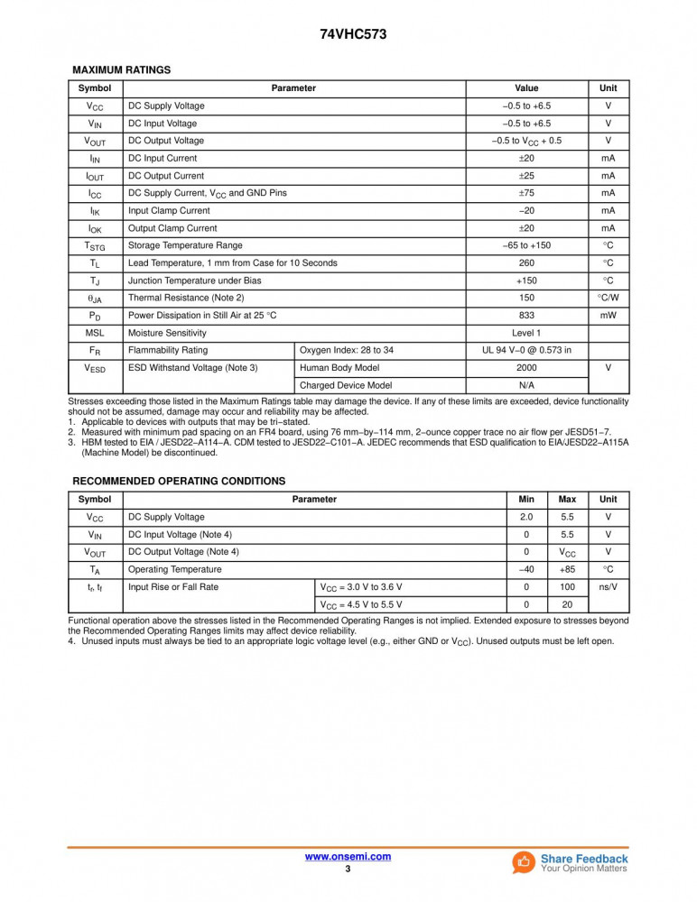 74VHC573 technical document, page 3