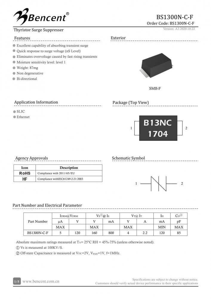 BS1300N-C-F datasheet page 1