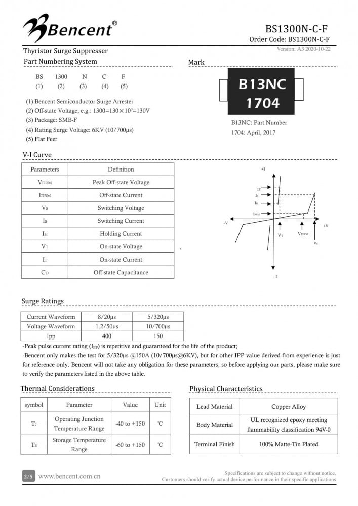 BS1300N-C-F datasheet page 2