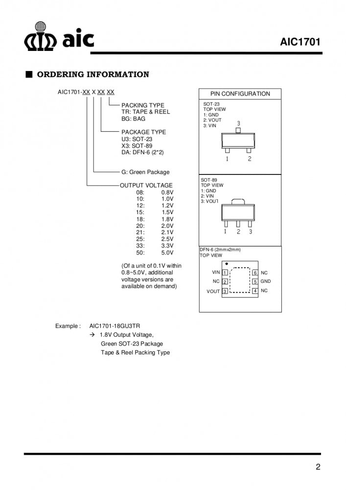 AIC1701 datasheet page 2