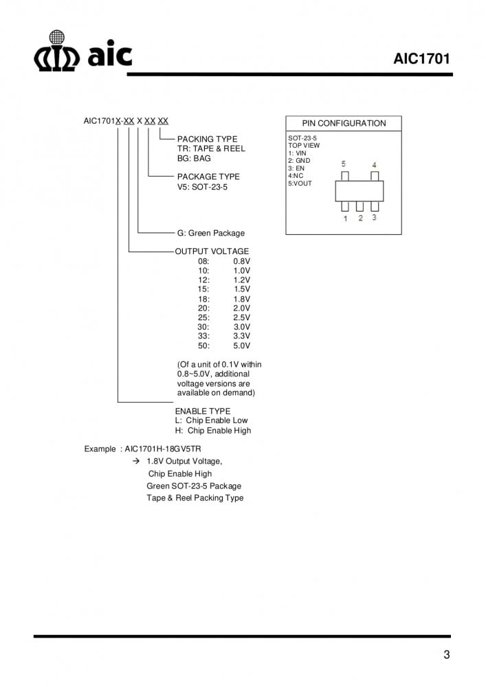 AIC1701 datasheet page 3