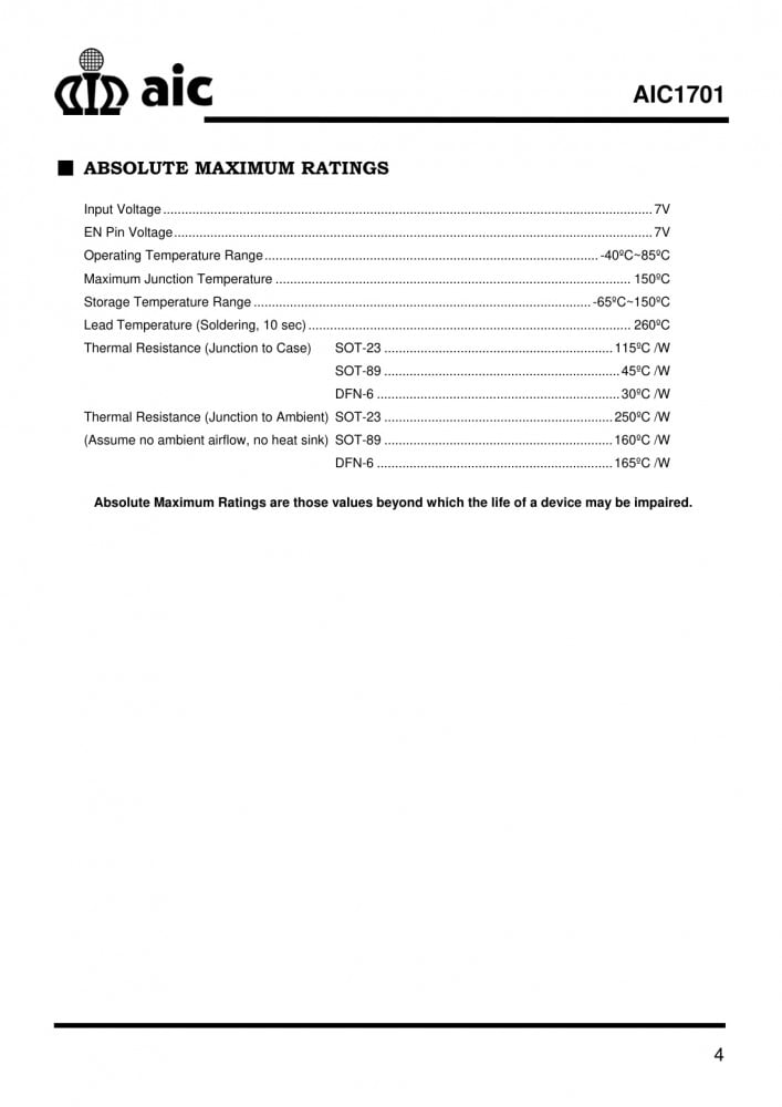 AIC1701 datasheet page 4