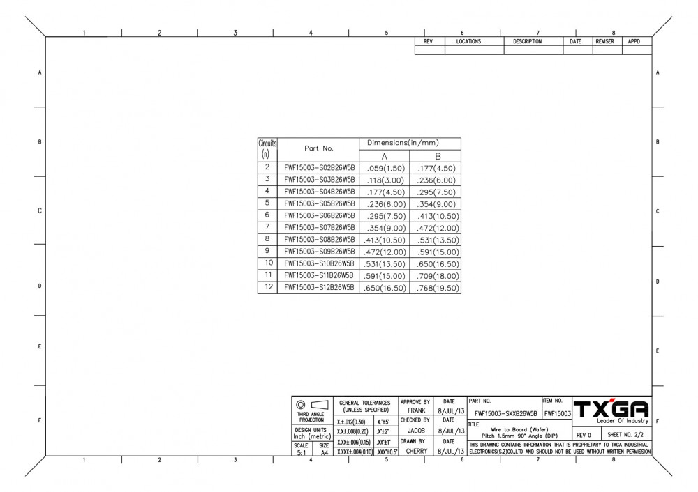 FWF15003-S03B26W5B technical drawing page 2