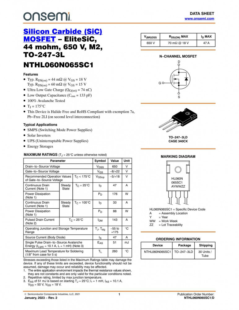 NTHL060N065SC1 datasheet image, page 1