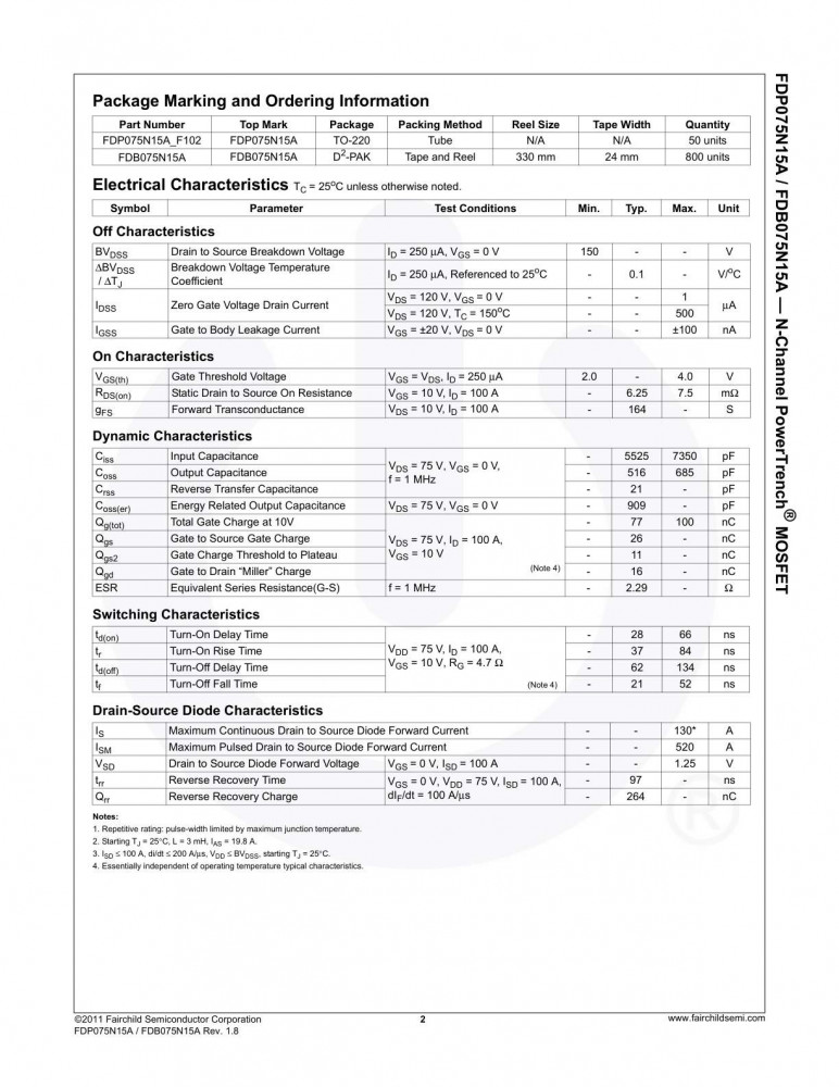 FDP075N15A-F102 datasheet page 3