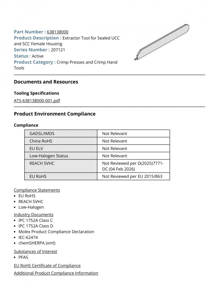 MOLEX 638138000 tooling document, page 1