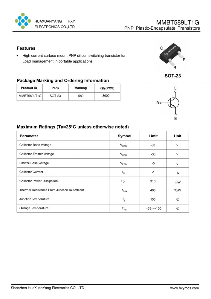 MMBT589LT1G-HXY datasheet page 1