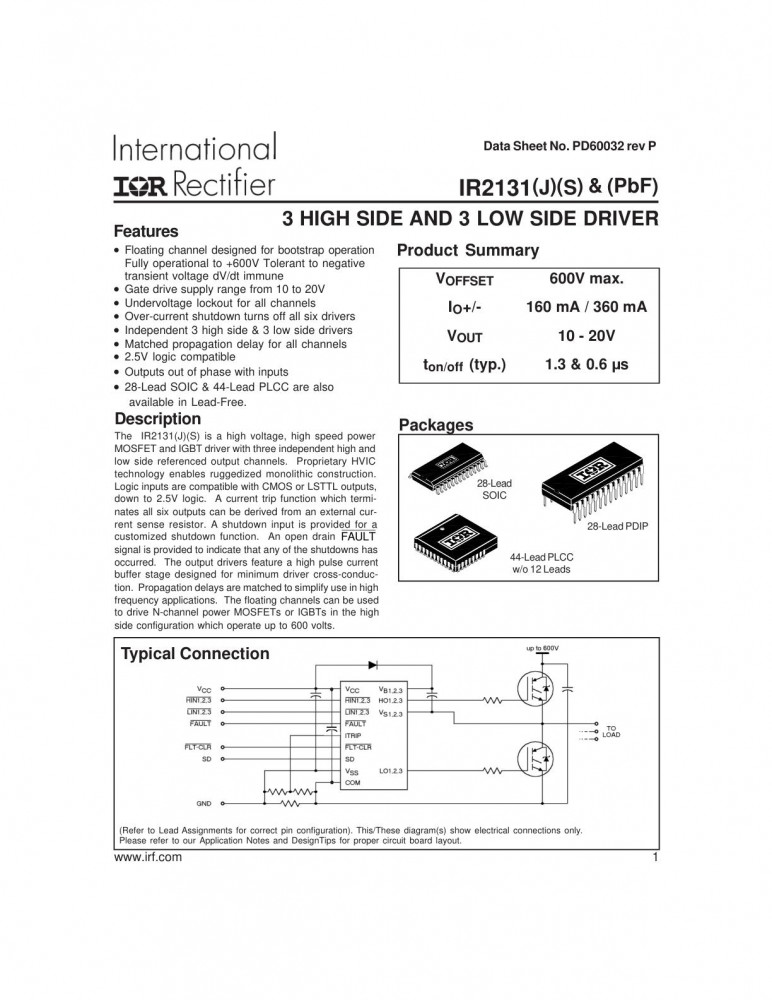 IR2131SPBF datasheet page 1