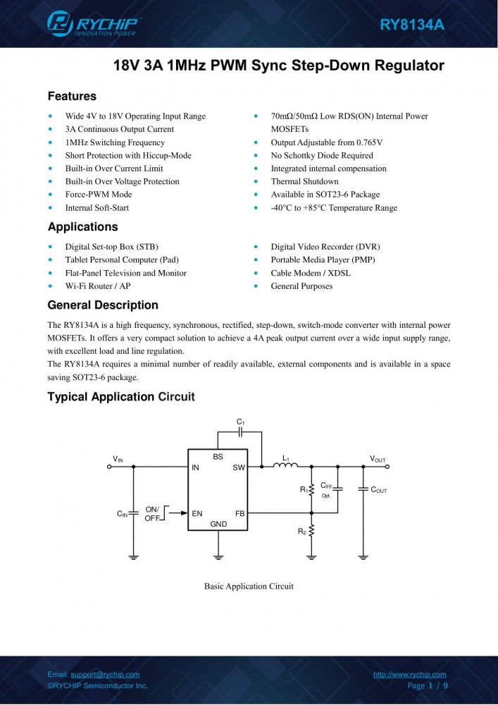 RY8134A datasheet page 1