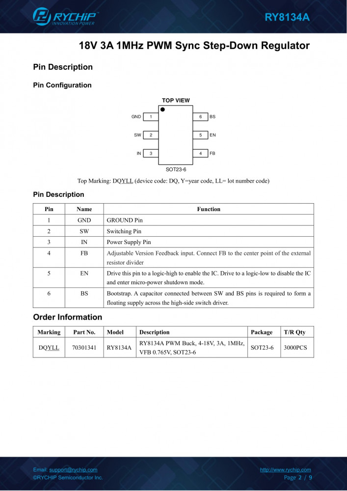 RY8134A datasheet page 2