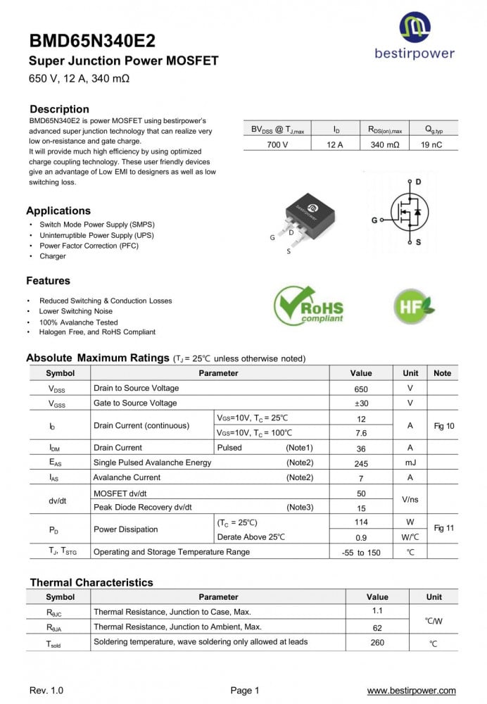 BMD65N340E2 datasheet page 1