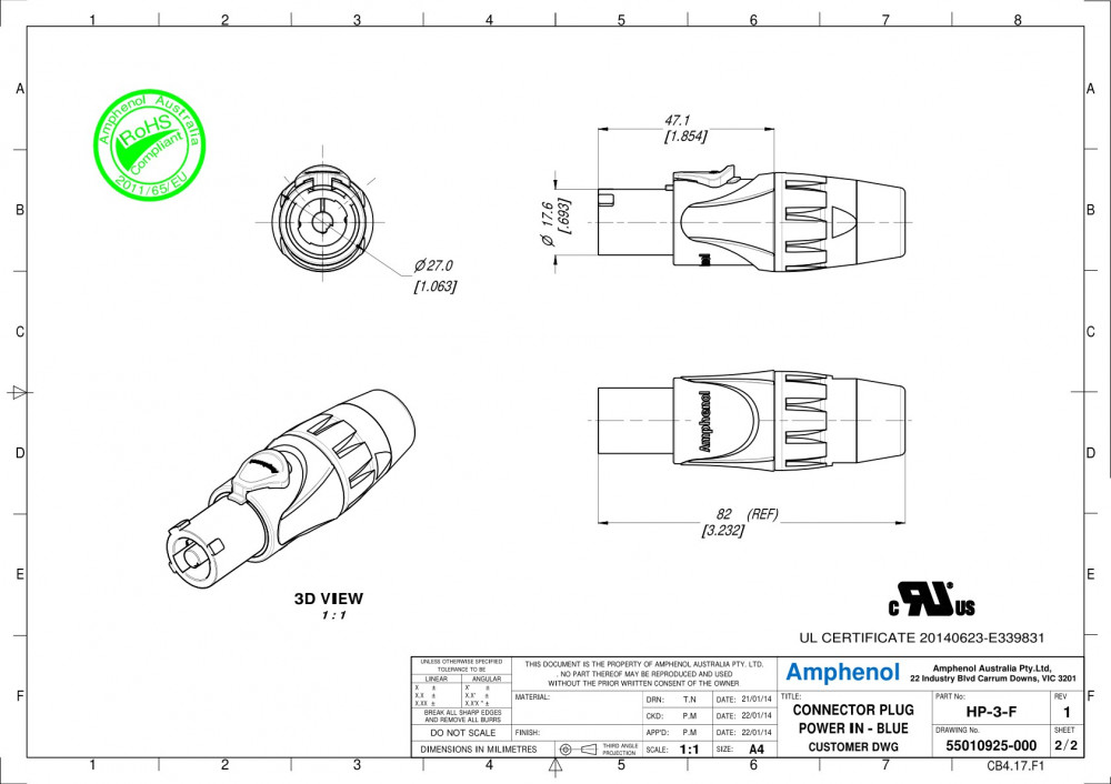Amphenol HP-3-F customer drawing preview
