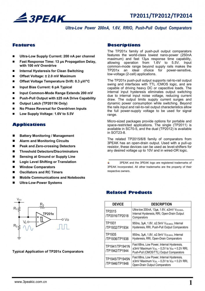 TP2012-VR datasheet page 1