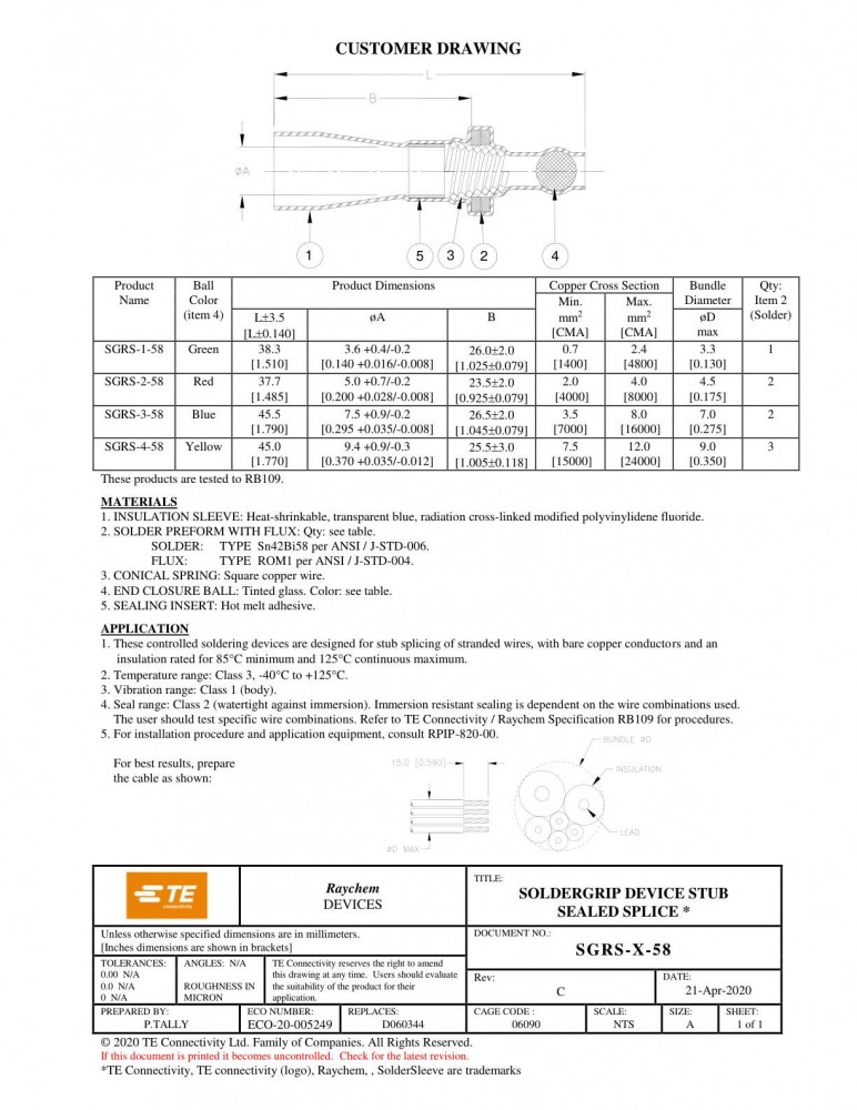 TE Connectivity CA6205-000 SGRS-X-58 technical drawing