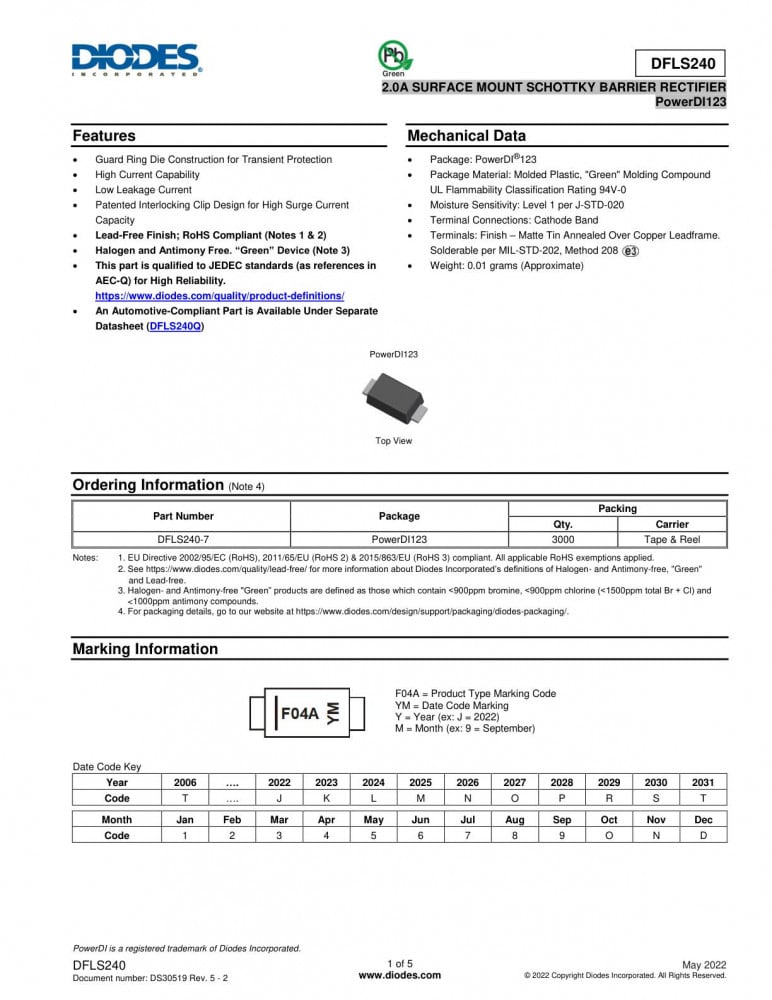 DFLS240-7 datasheet page 1