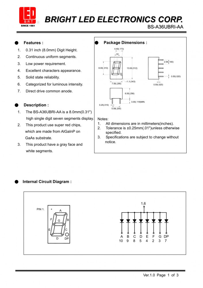 BS-A36UBRI-AA datasheet page 1