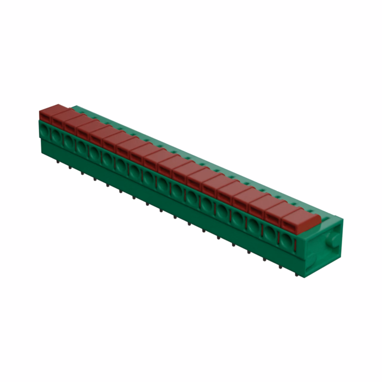 5.00mm Pitch, Eurostyle Fixed-Mount Push-Button Terminal Block, Horizontal, 10A, 22-14 AWG, Green, 18 Circuits for sale