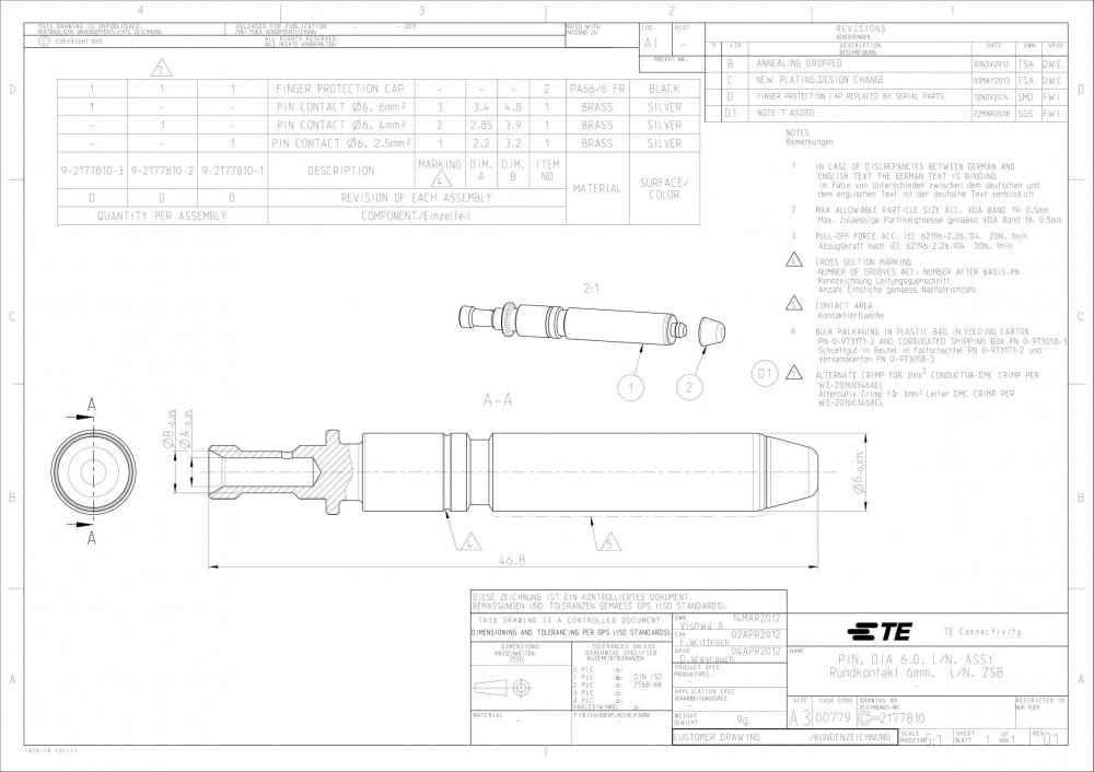 TE Connectivity drawing reference for 9-2177810-2