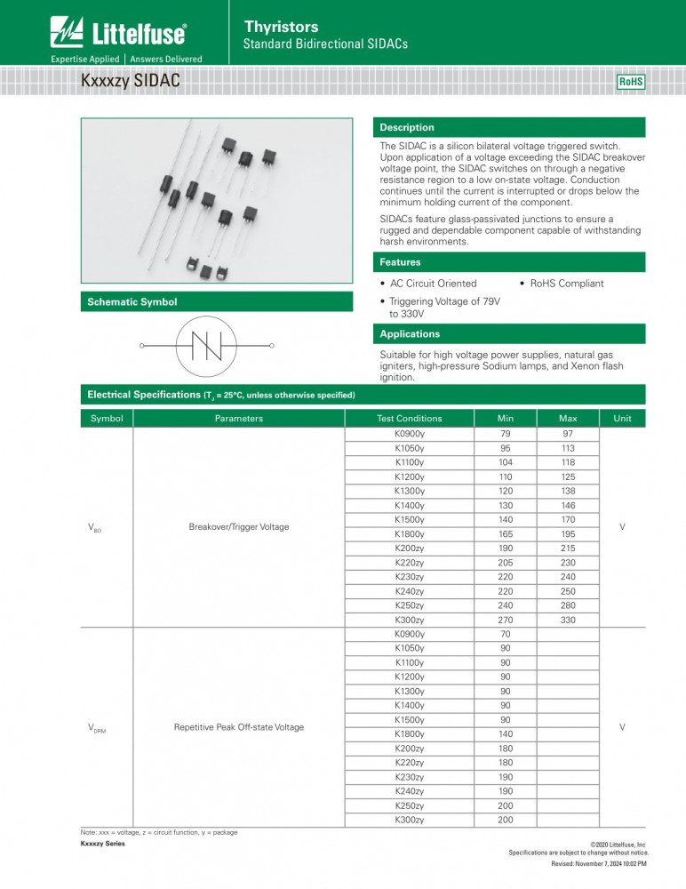 K2500G SIDAC datasheet page 1
