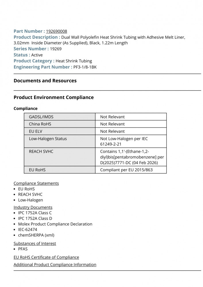 Technical document page image 1 for MOLEX 192690008