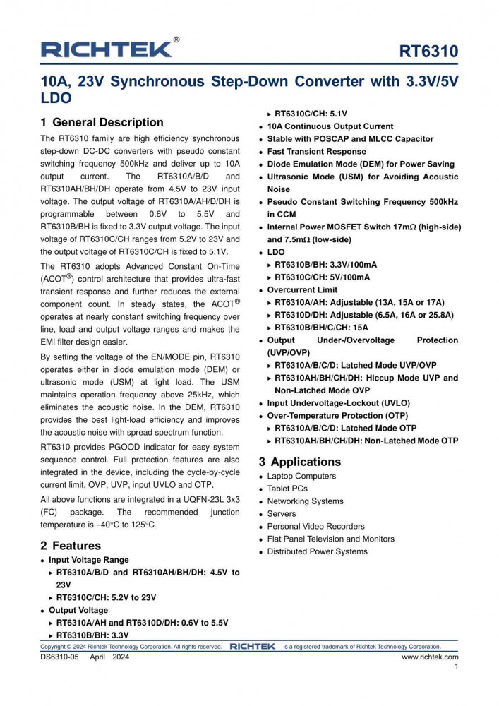 RT6310 datasheet page 1