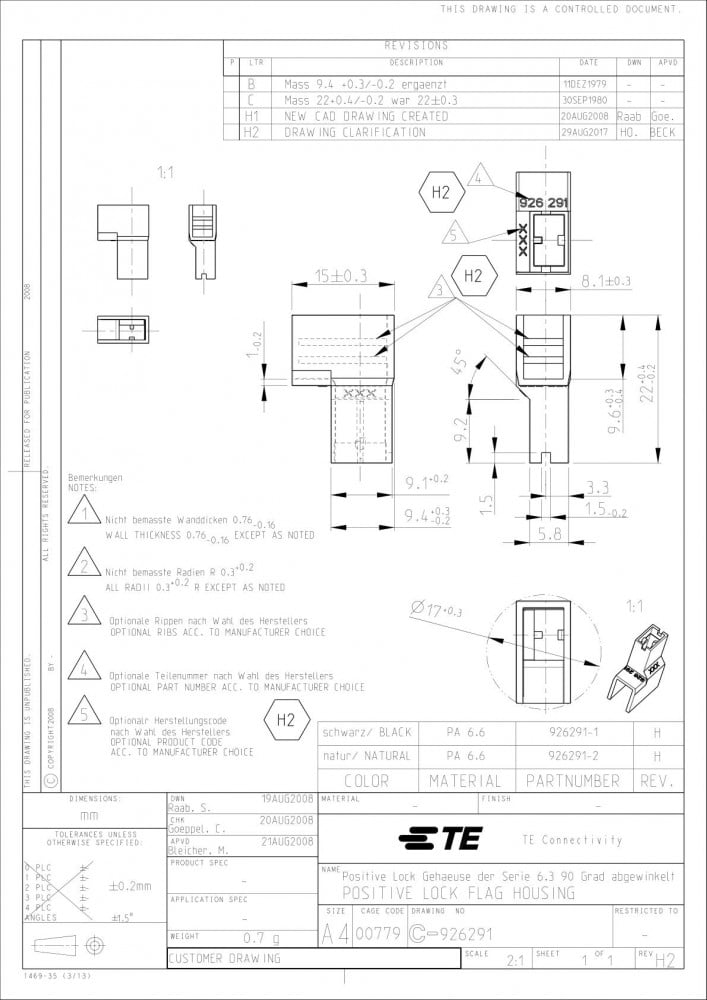 TE Connectivity 926291-1 technical drawing page